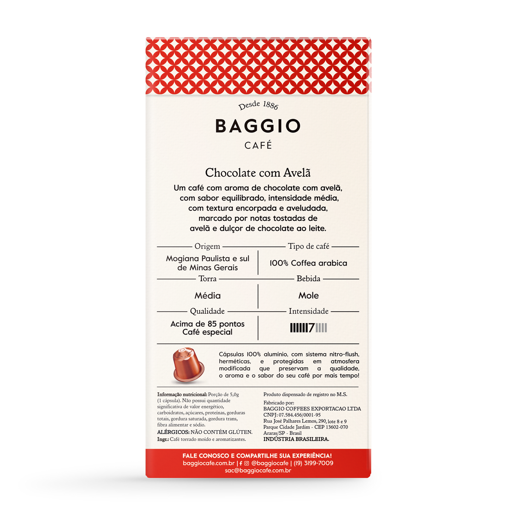 Baggio Aromas Chocolate com Avelã - 20 Cápsulas p/ Nespresso